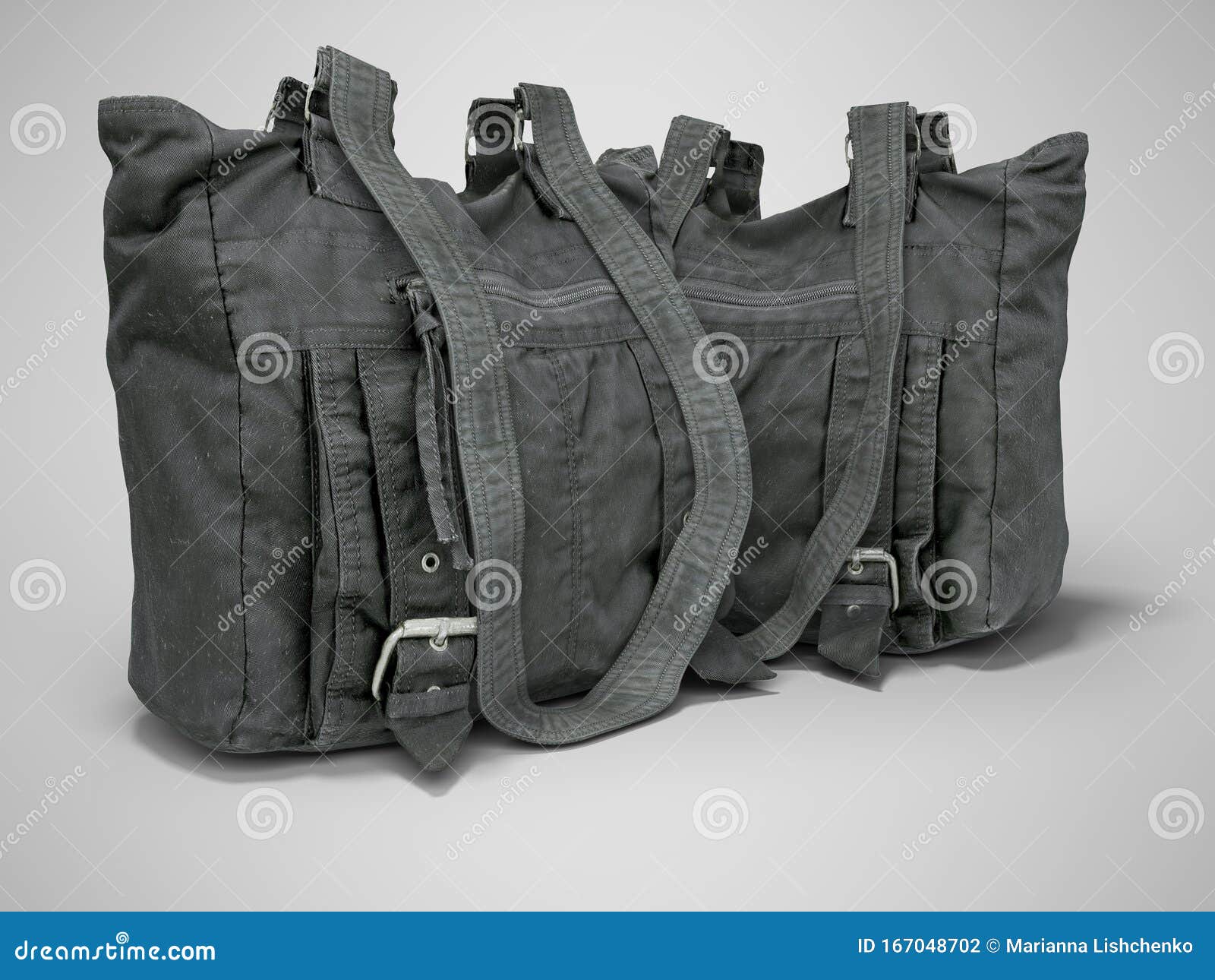 3D Rendering of Group of Bags with Matter with Long Handles on Gray ...