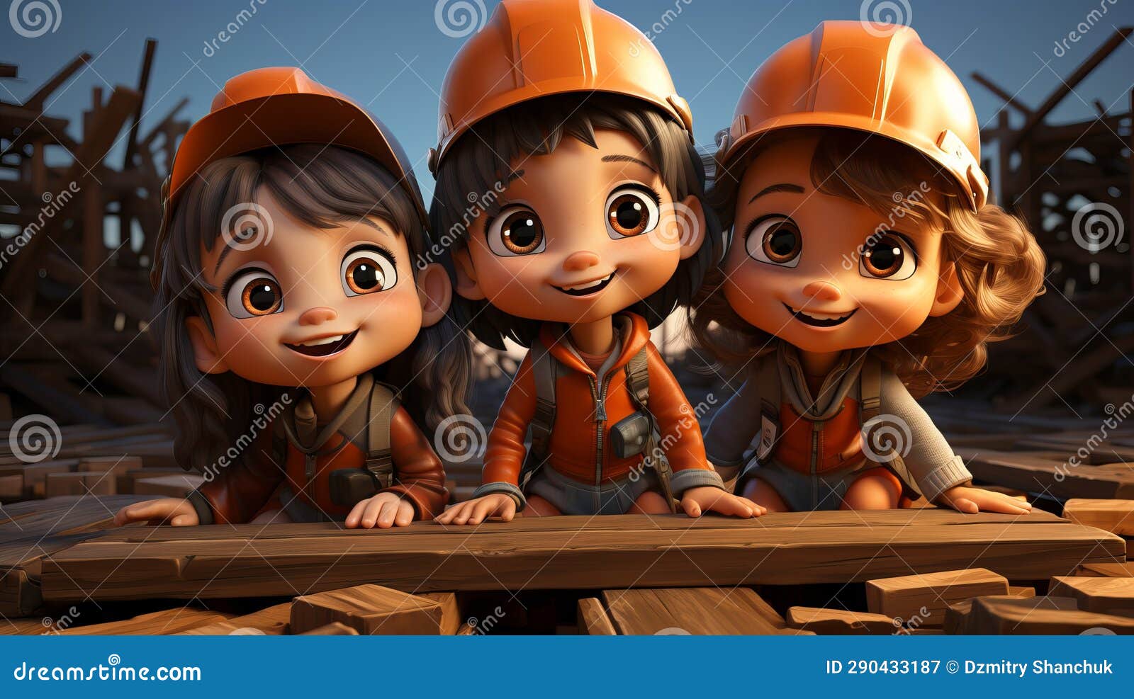 Children Builders. Little Working Characters In Yellow Helmet For ...