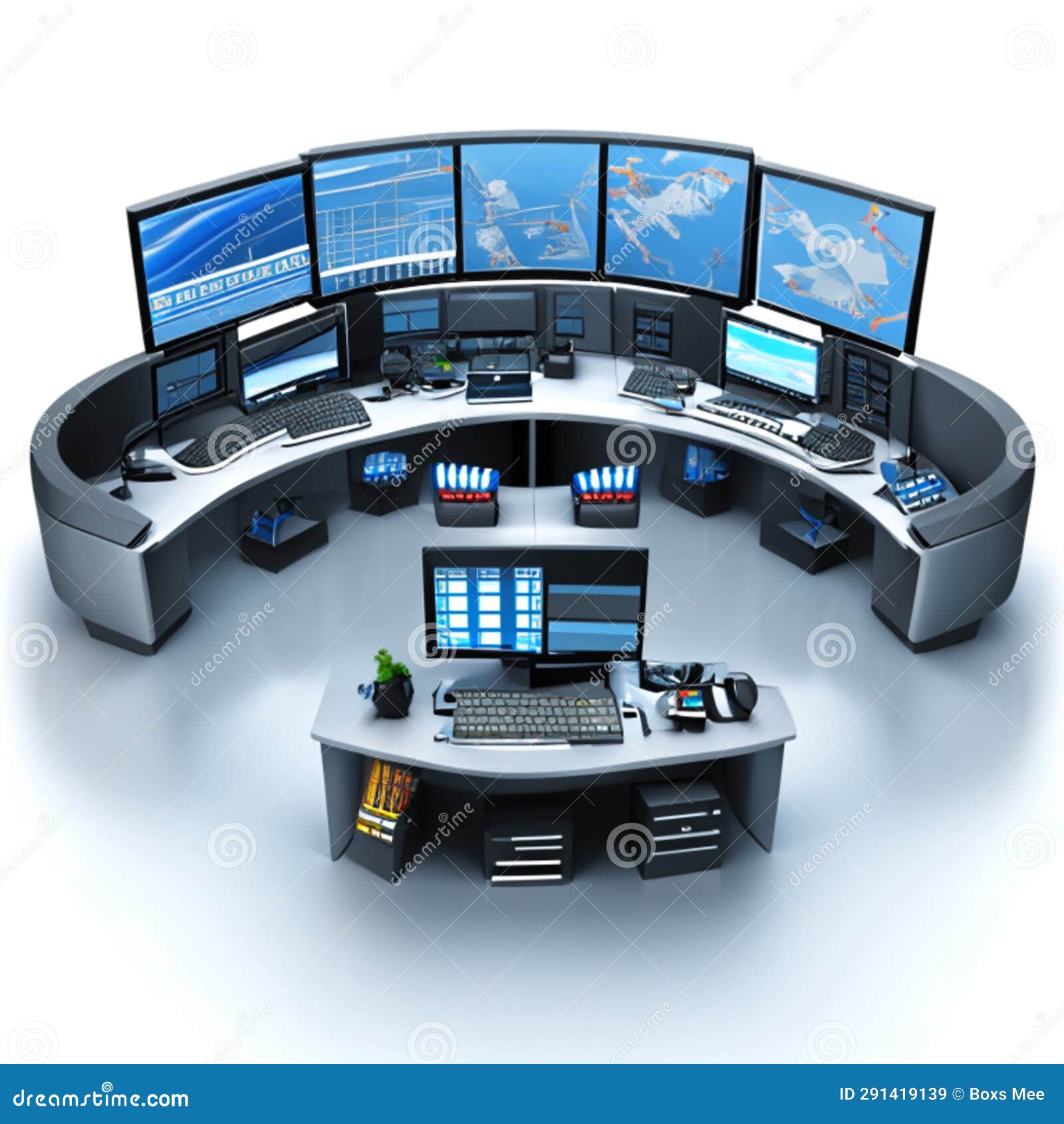 3D Rendering of a Group of Computer Monitors and Screens on a White ...