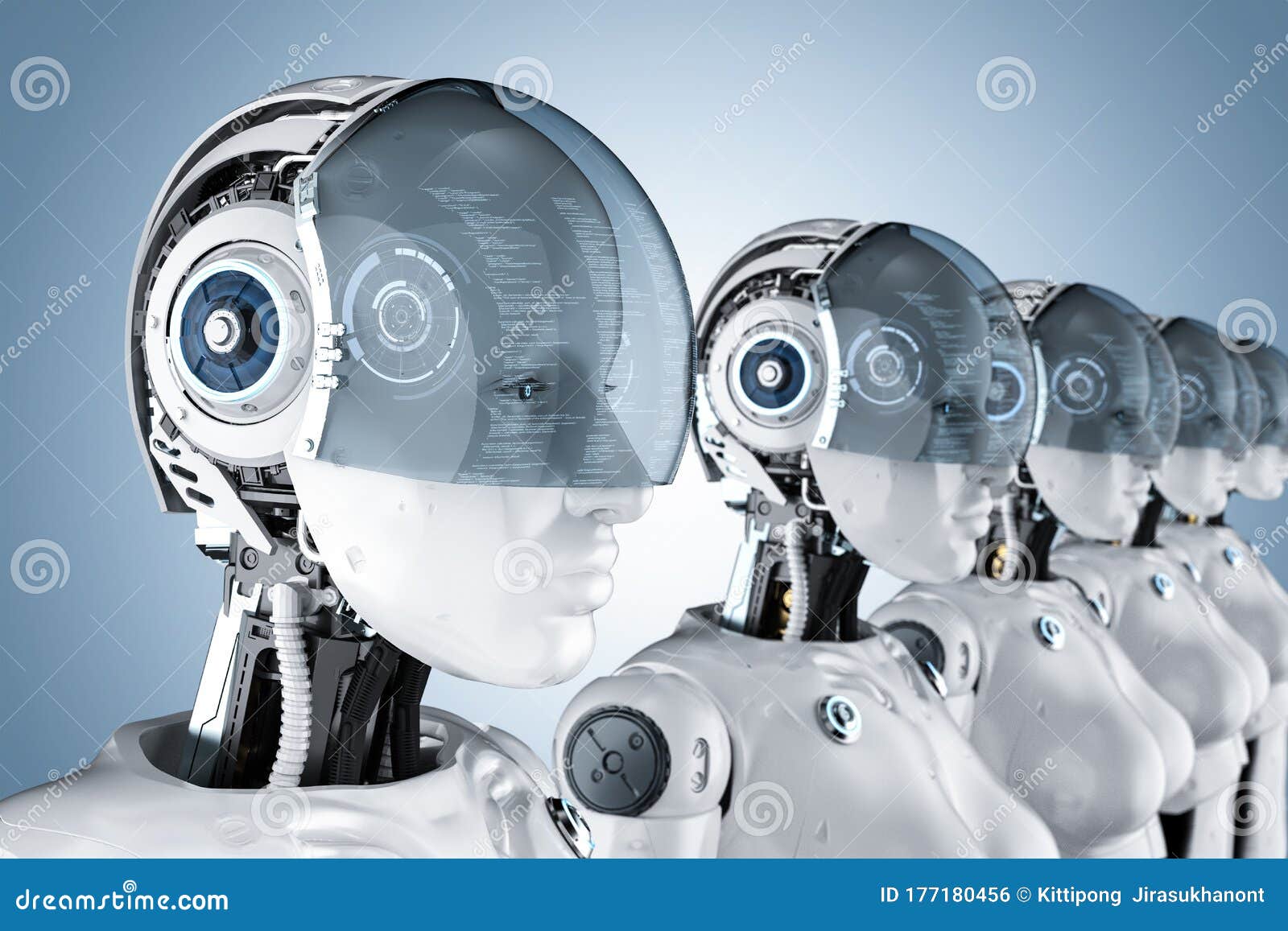 Group of female cyborgs stock illustration. Illustration of computer ...