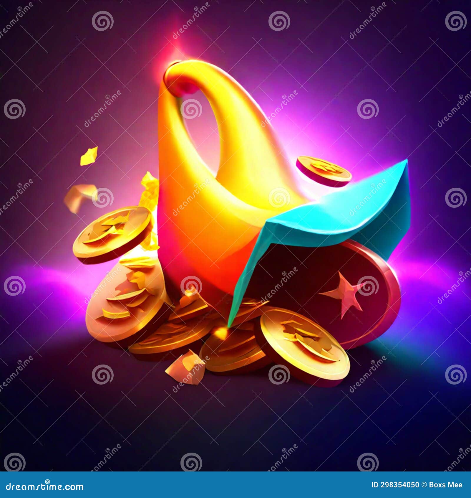 3d Rendering of a Group of Gold Coins Falling from the Top of a Trophy ...