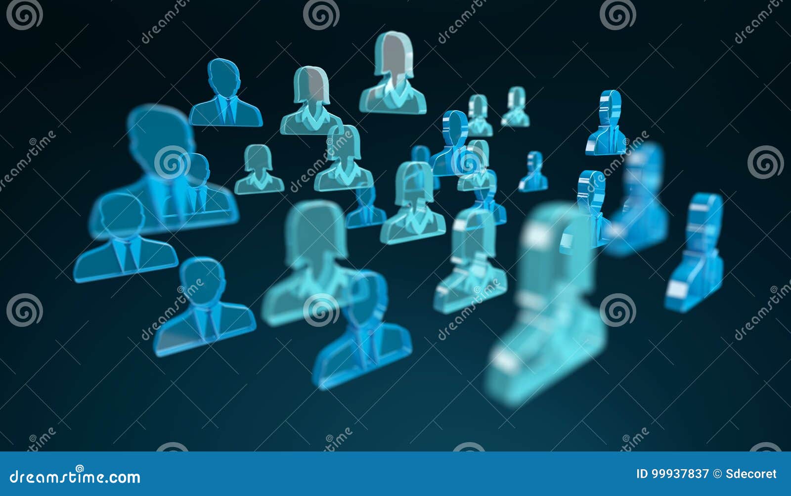 3D Rendering Group of Icon Blue People Stock Illustration ...