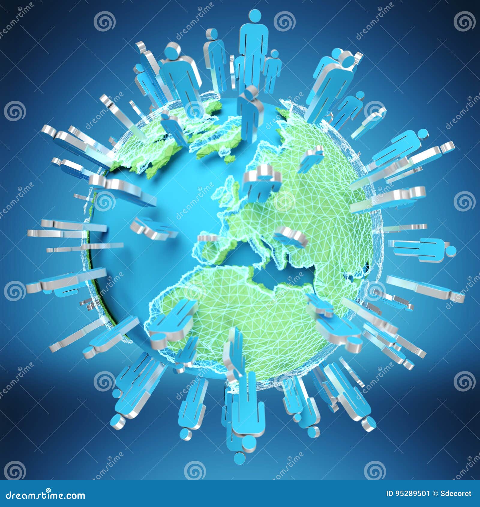 3D Rendering Group of Icons People Surrounding Planet Earth Stock ...