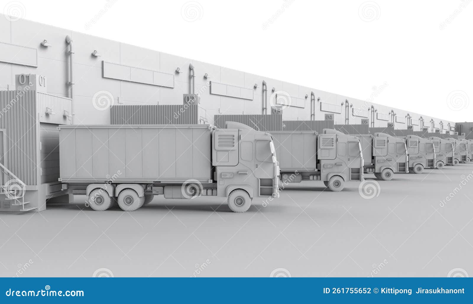 Group of Logistic Trailer Trucks or Lorries at Warehouse Stock ...