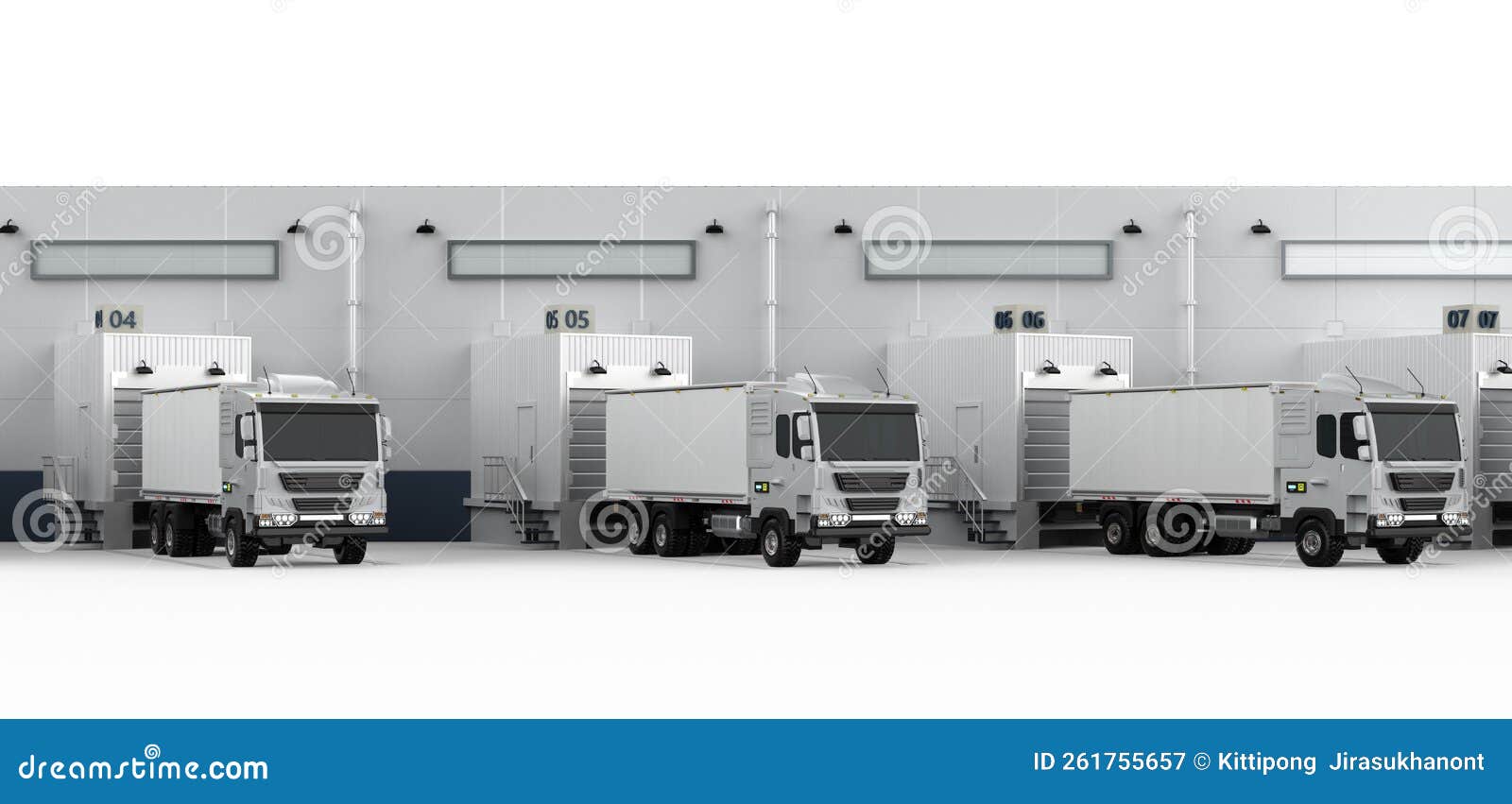 Group of Logistic Trailer Trucks or Lorries at Warehouse Stock ...