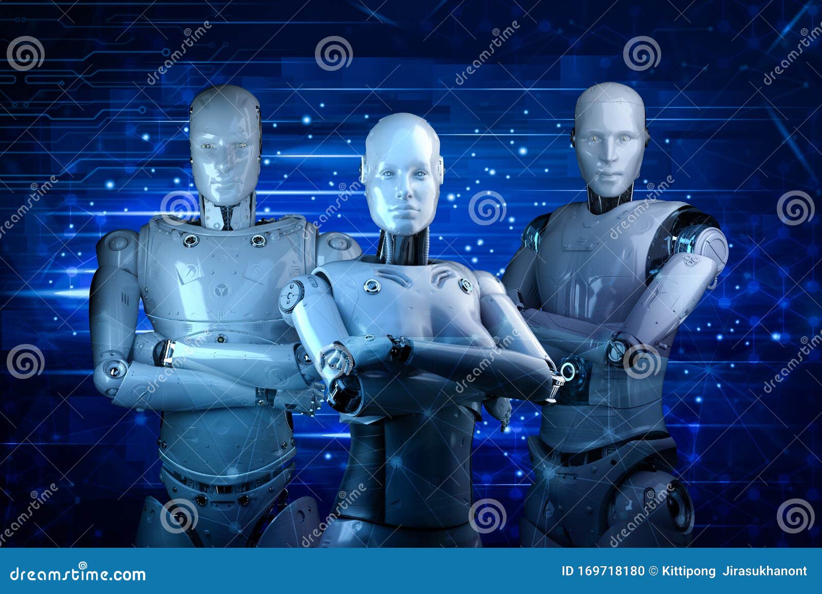 Group of cyborgs stock illustration. Illustration of fiction - 169718180