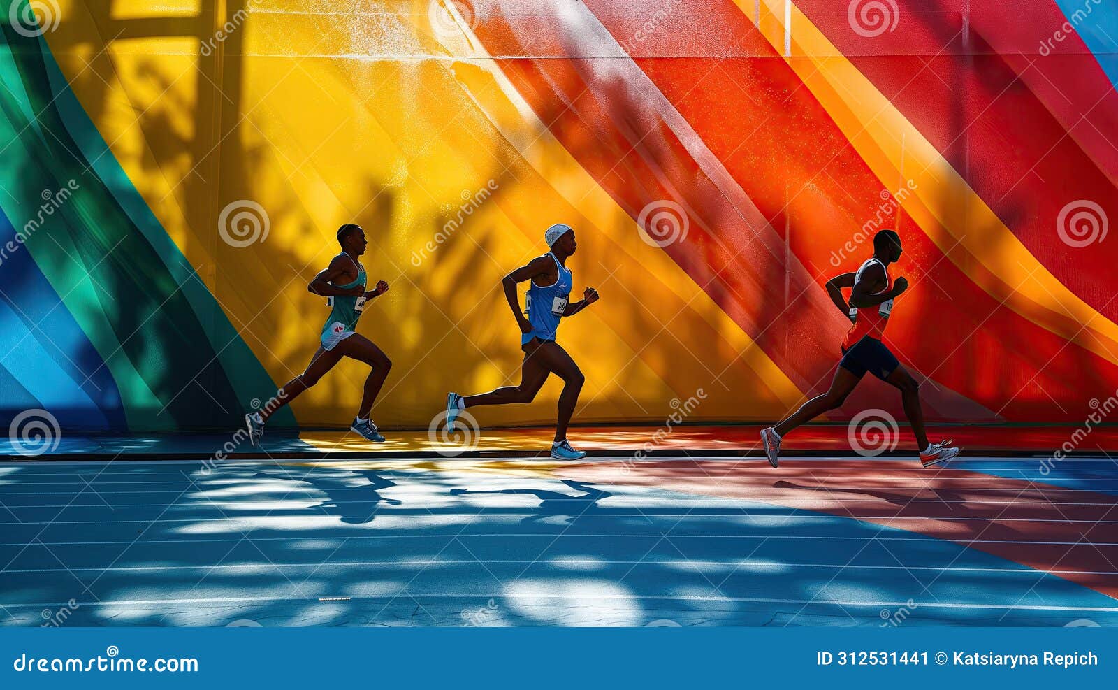3D Rendering of a Group of People Running in a Sports Hall Stock ...