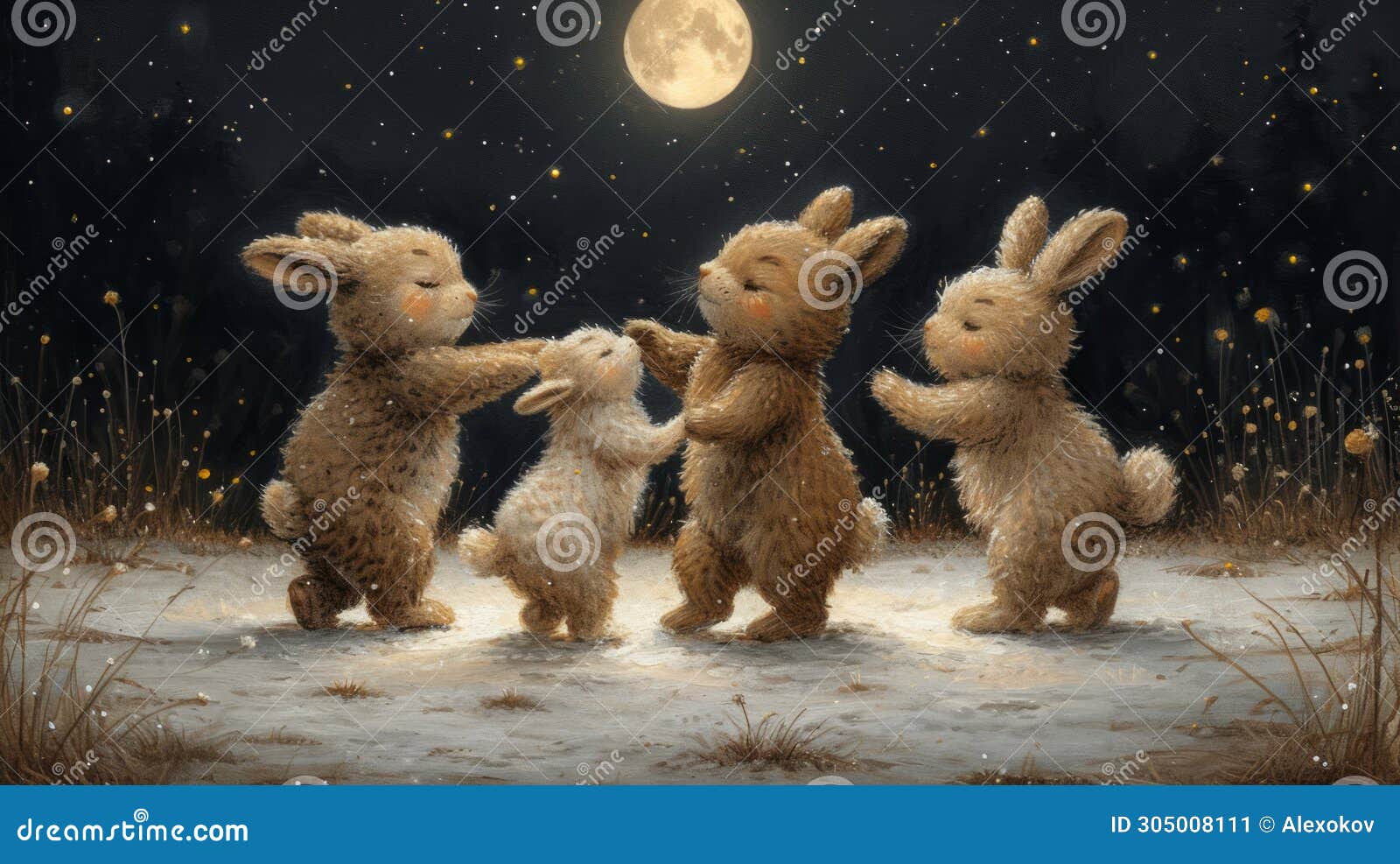3d Rendering of a Group of Rabbits in the Moonlight. Generative AI ...