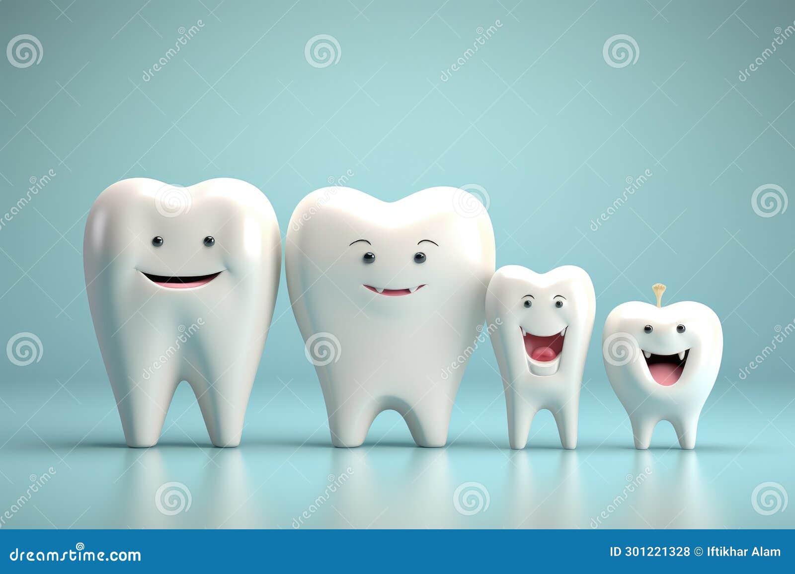 3d Rendering of a Group of White Teeth with Tooth Crowns, Bright ...