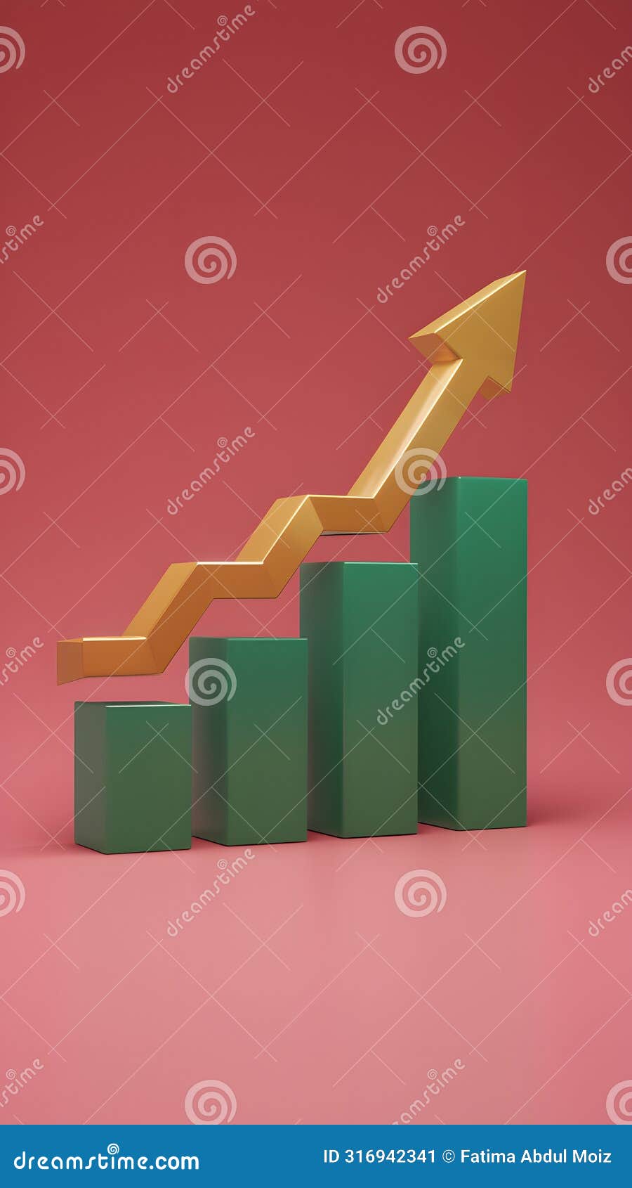 3D Rendering Growing Income Graph on White Background Stock ...