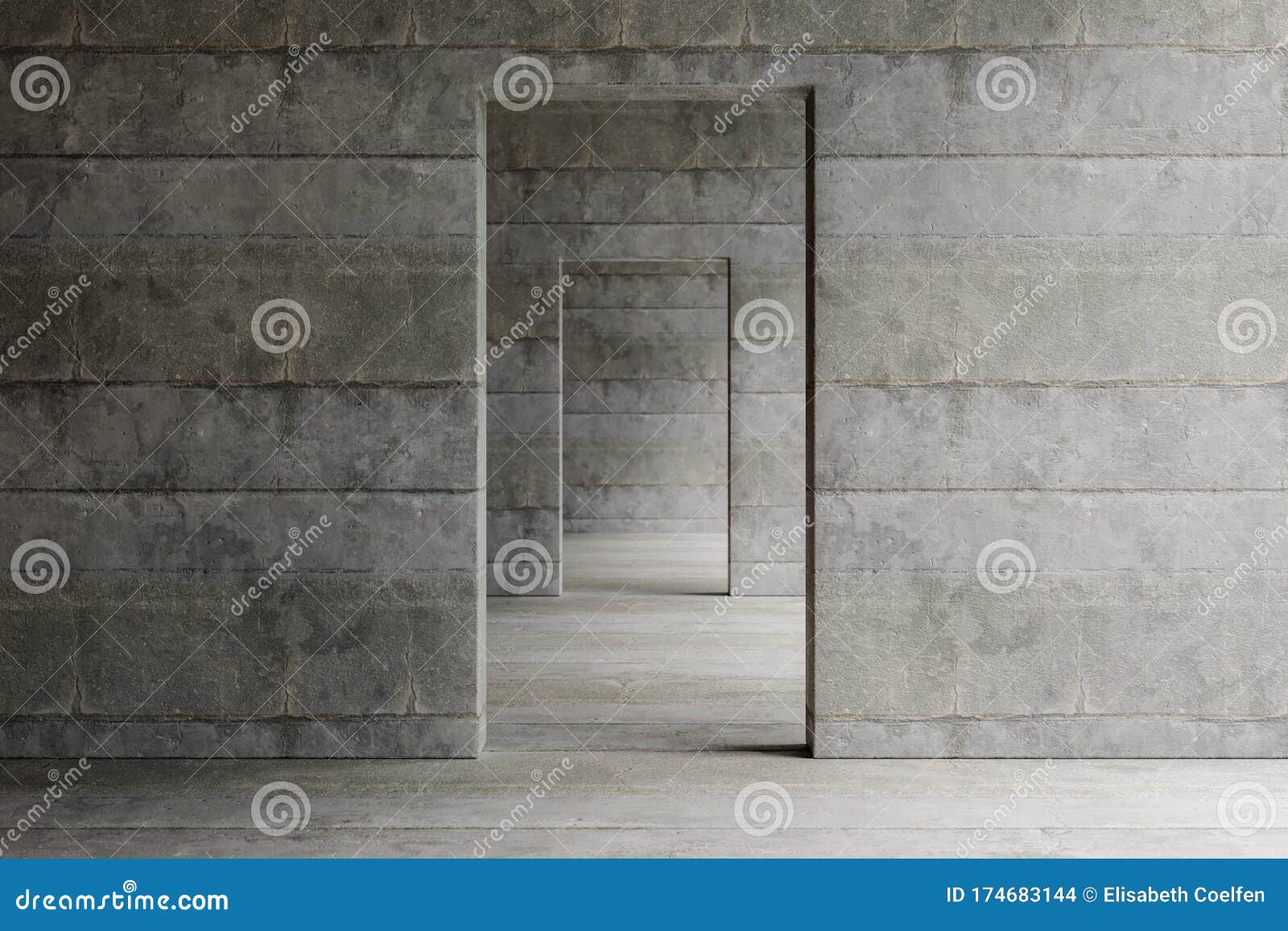 Concrete hallway 3d render stock illustration. Illustration of corridor ...