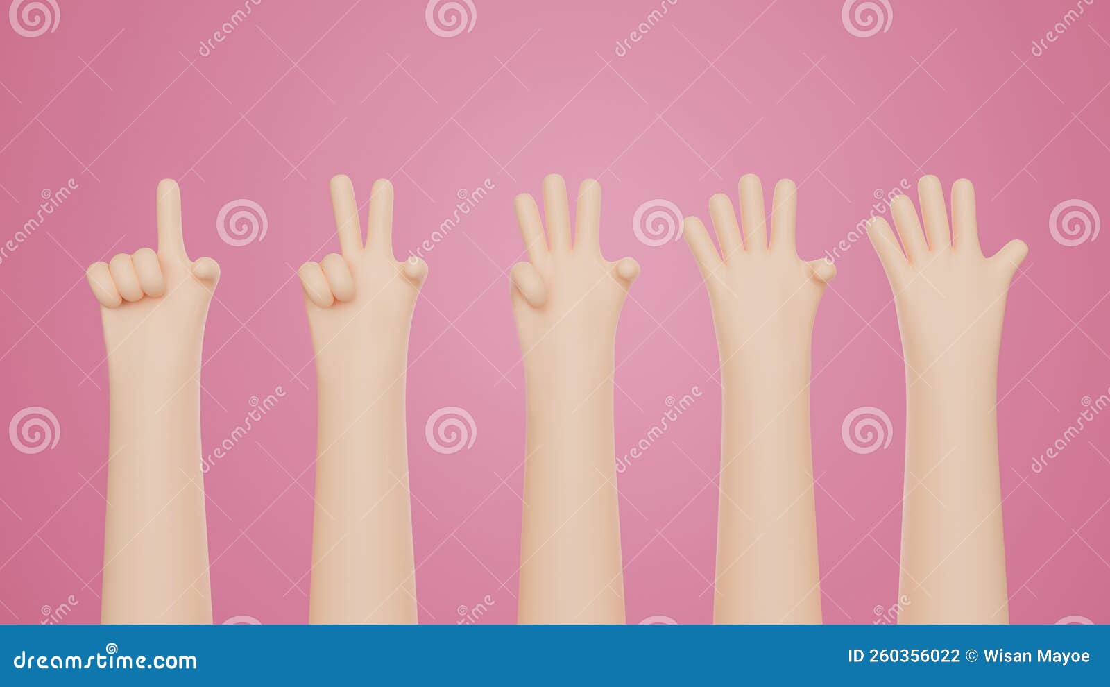 3D Rendering Hand Counting from One To Five Stock Illustration ...