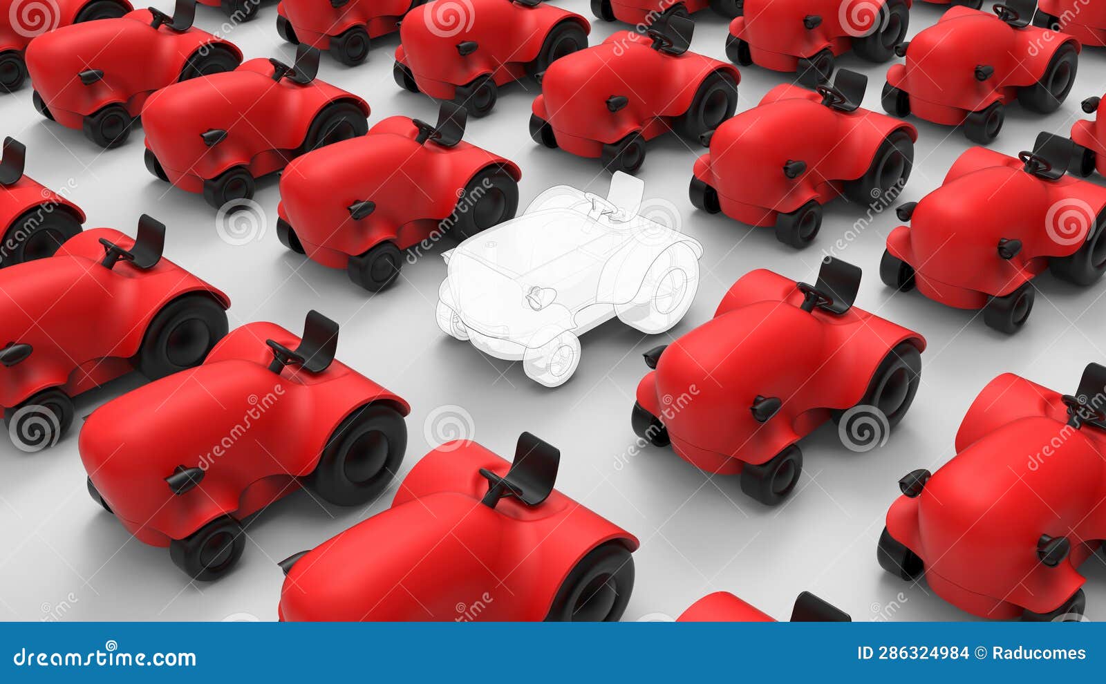 3D Rendering - Hand Sketch Tractor within an Array of Parked Tractors ...