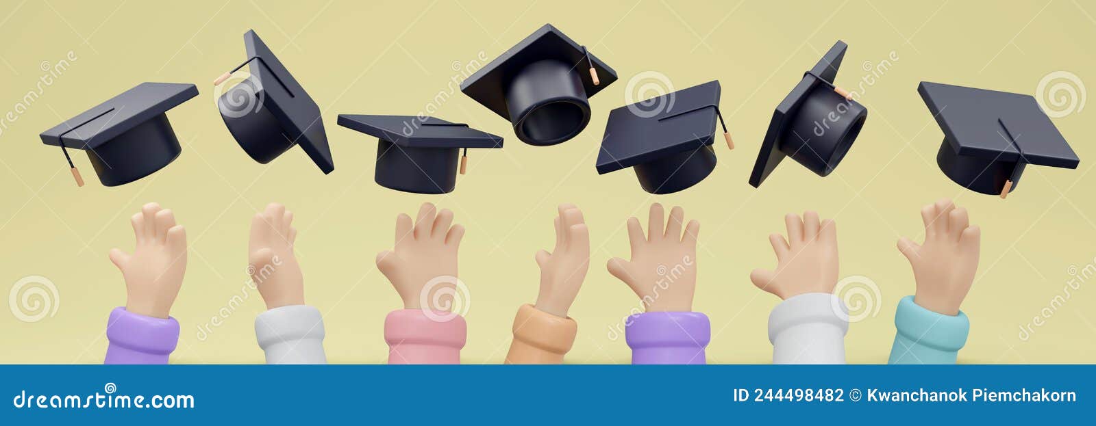 3D Rendering of Hand Throwing Graduation Hat Concept of School Graduate ...