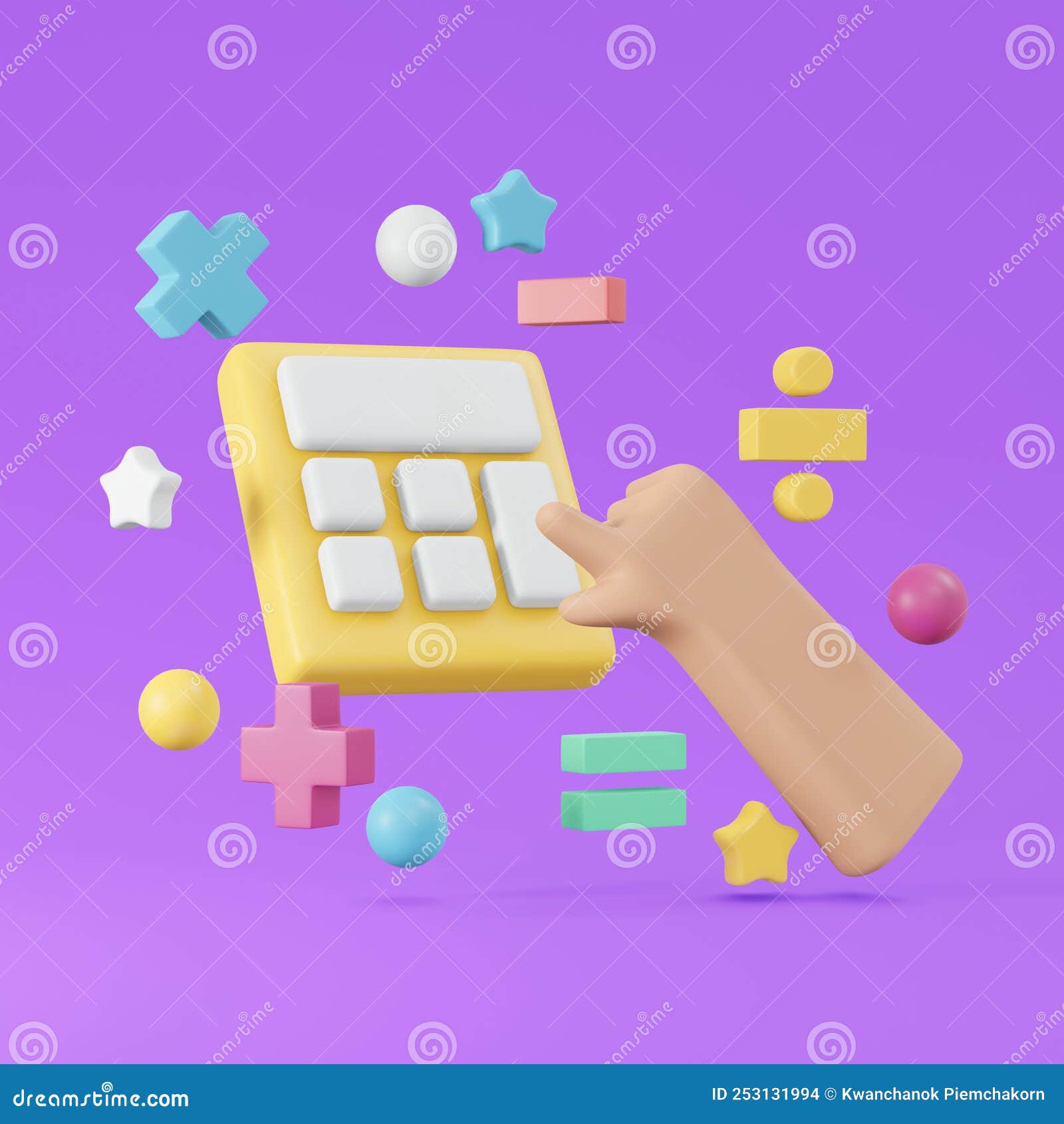 3D Rendering of Hand Using Calculator on Background. Stock Illustration ...