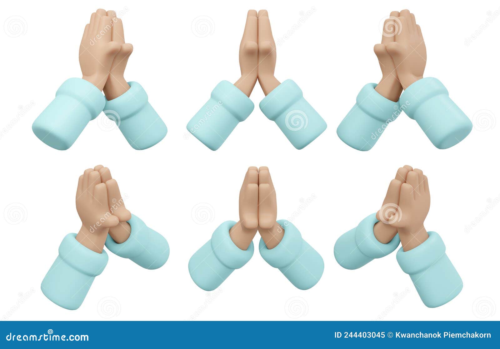 3D Rendering of Hand Wai in Views Isolate on White Background. Stock ...