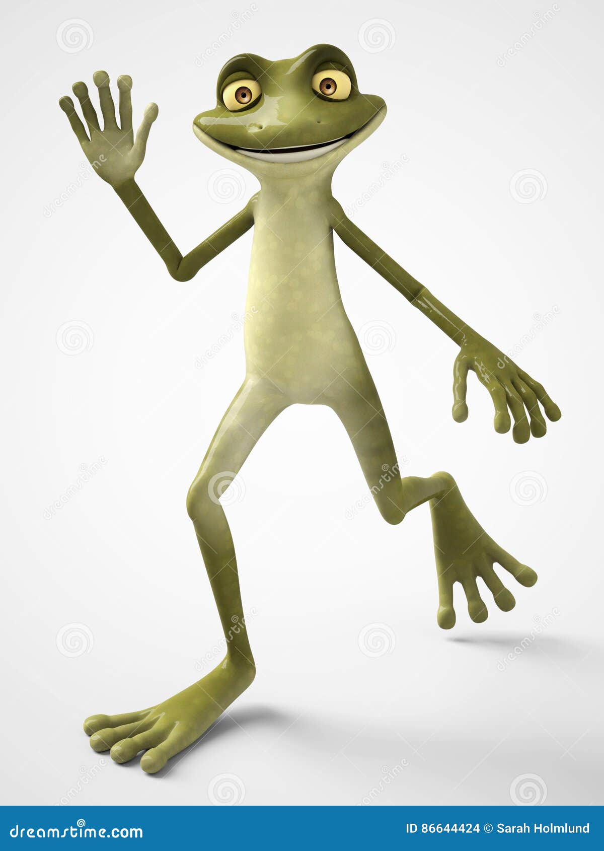 3D Rendering of Happy Cartoon Frog Waving. Stock Illustration ...