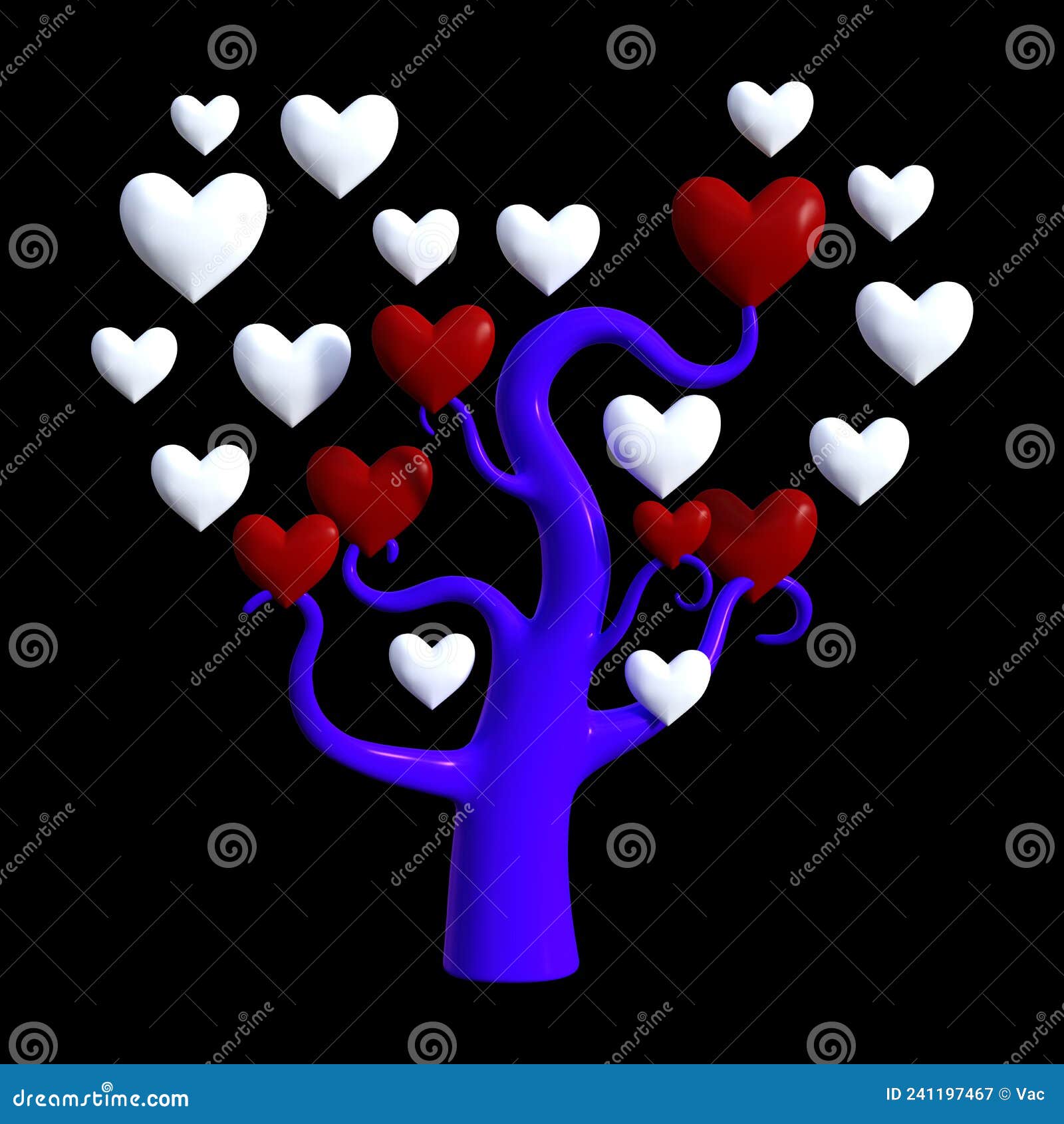 3D Rendering Heart Tree on Black Stock Illustration - Illustration of ...