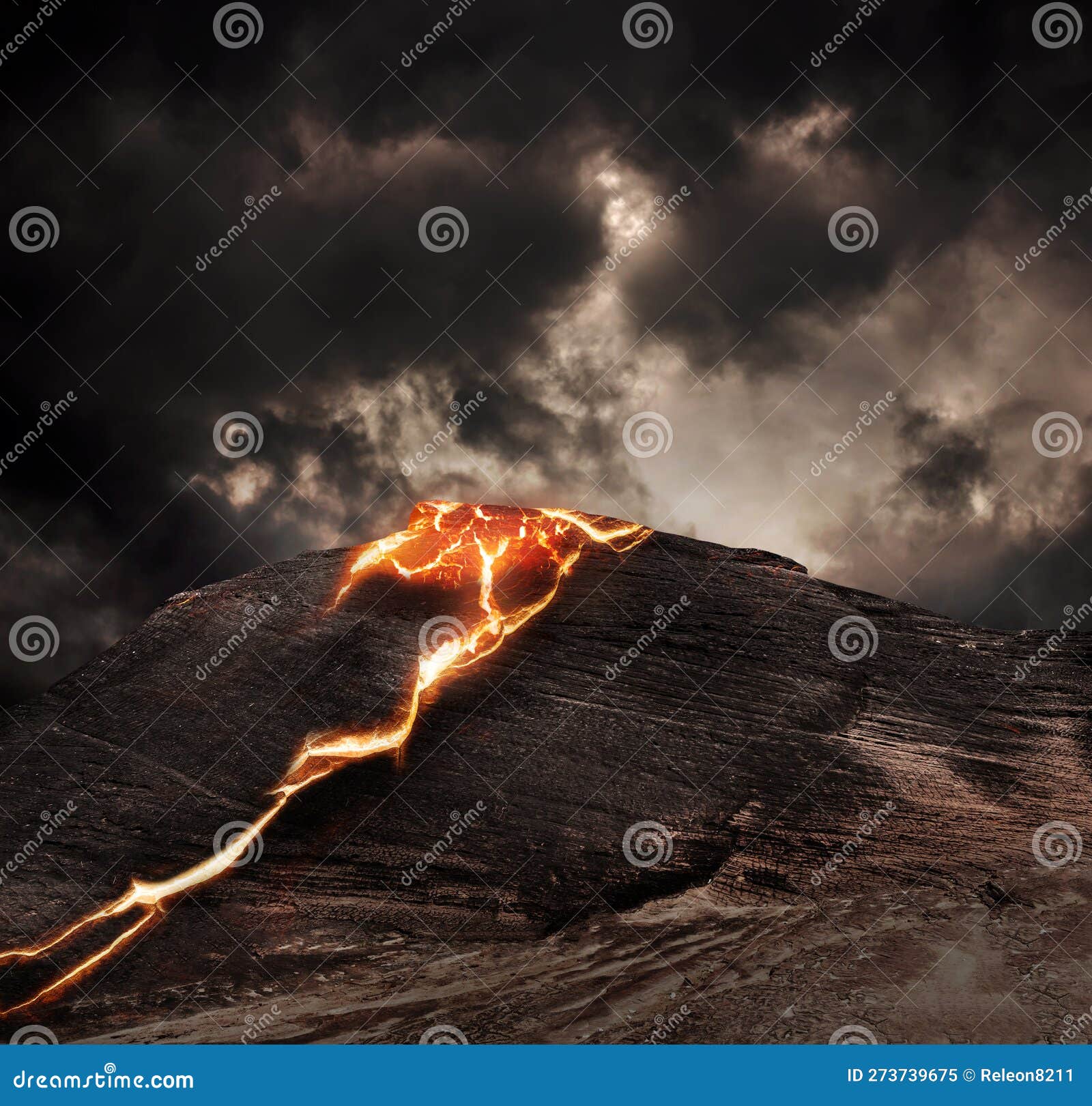3D Rendering Heat Red Cracked Ground Texture after Eruption Volcano ...