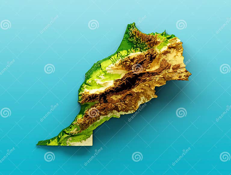 3D Rendering of a Height Map of Morocco with Shaded Relief Stock ...