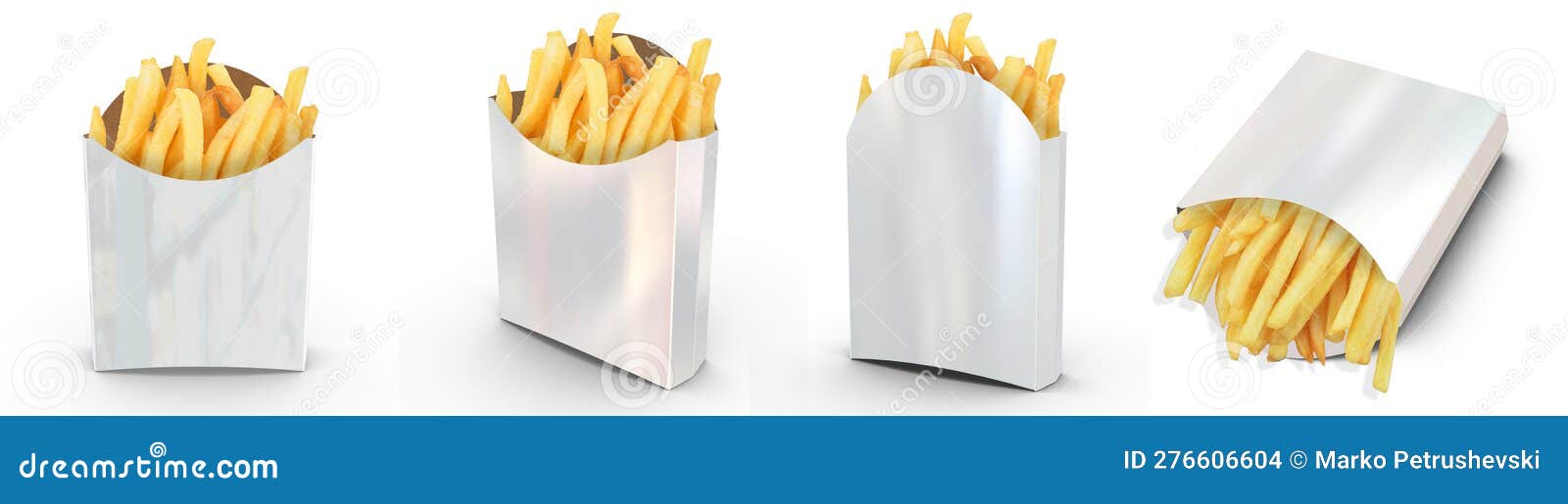3D Rendering - High Resolution Image French Fries Box, Four Different ...