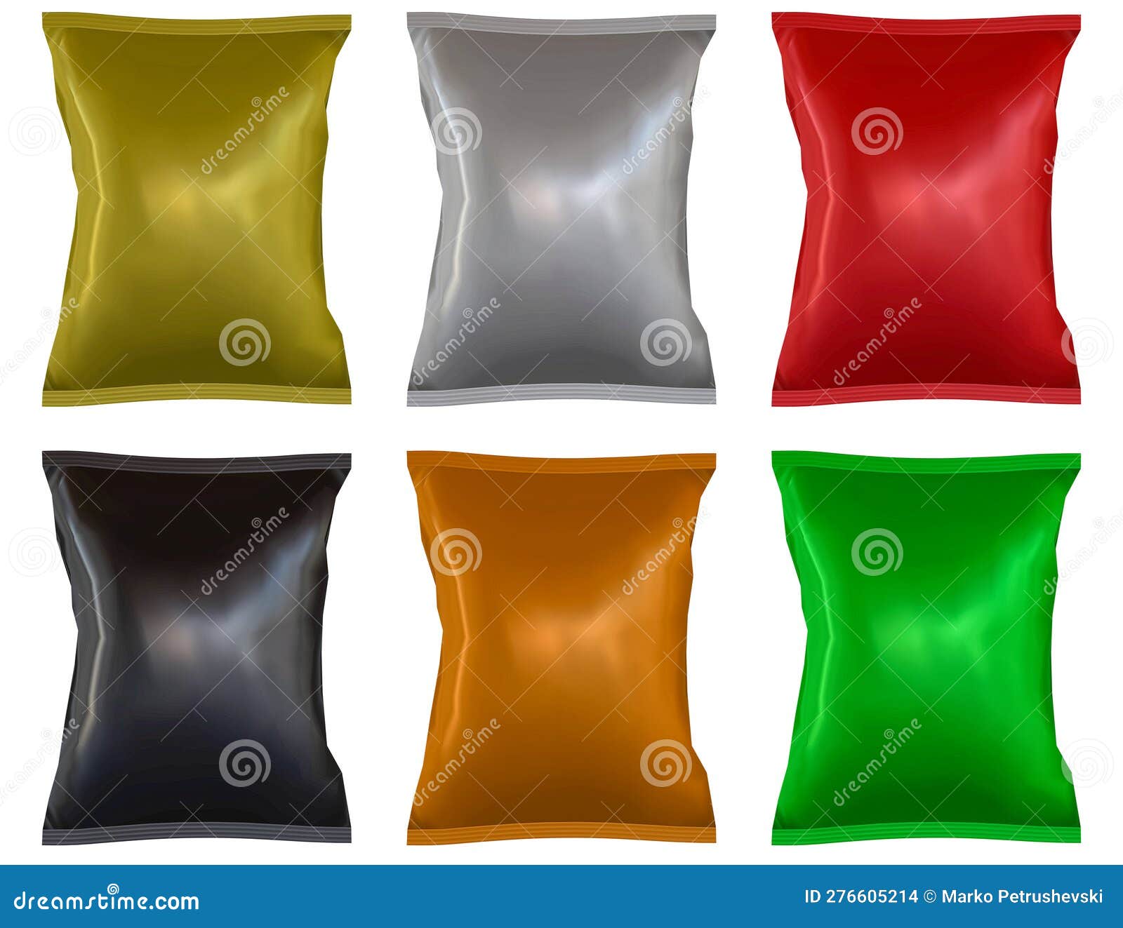 3D Rendering - High Resolution Image Six Colors of Pillow Bag Isolated ...