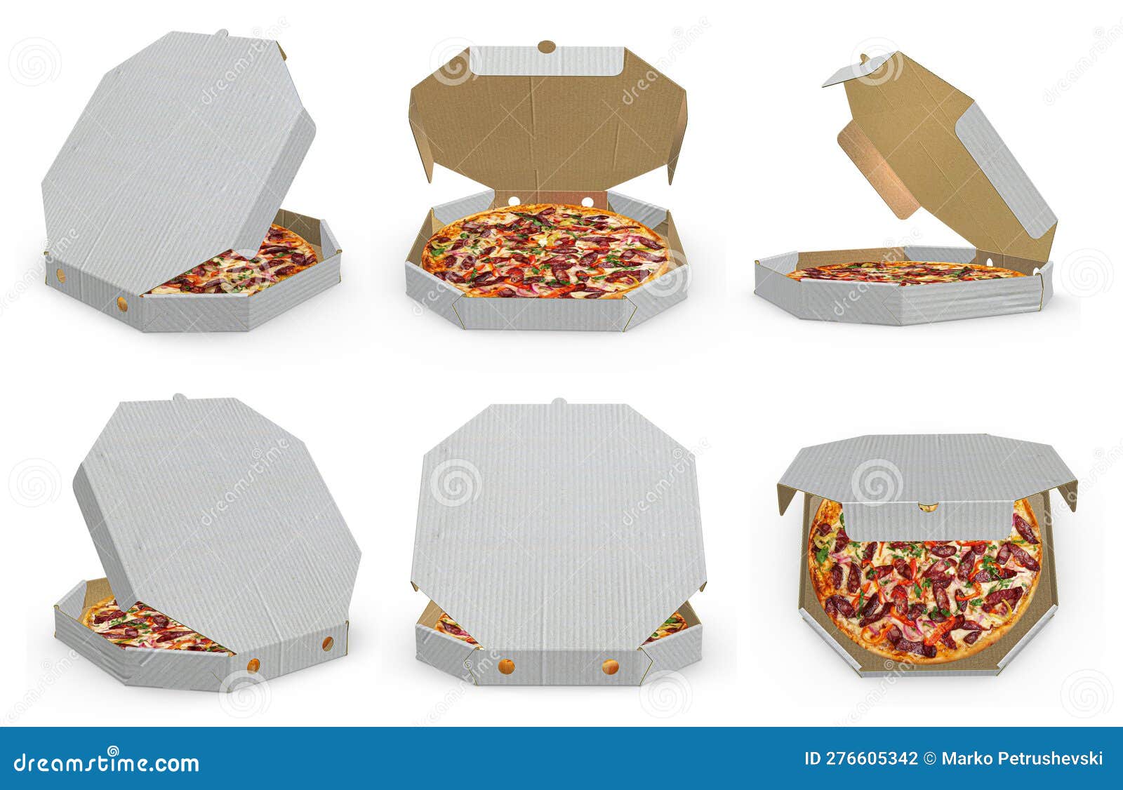 3D Rendering - High Resolution Image Six View of Pizza Box Isolated on ...