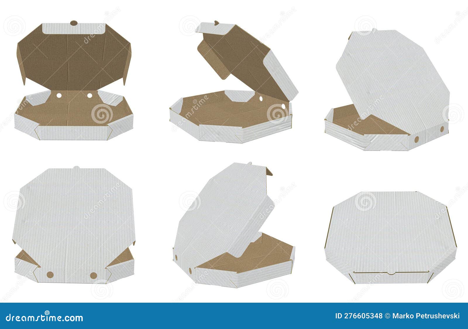 3D Rendering - High Resolution Image Six View of Pizza Box Isolated on ...