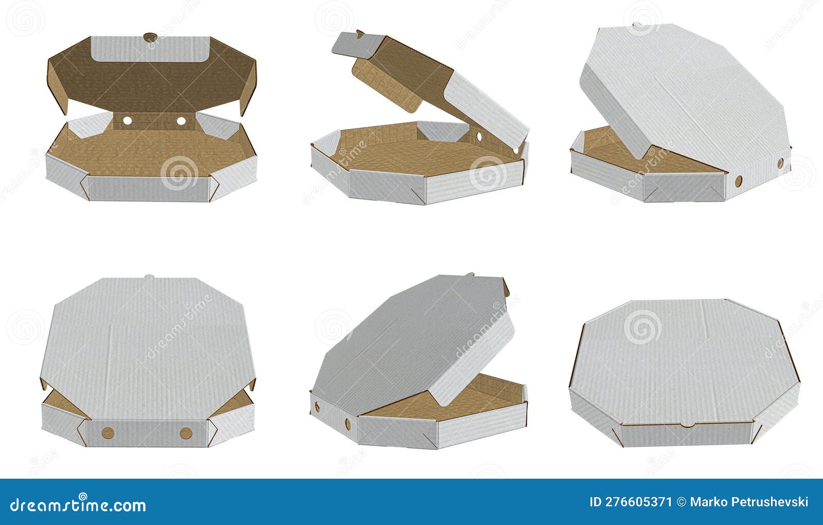 3D Rendering - High Resolution Image Six View of Pizza Box Isolated on ...
