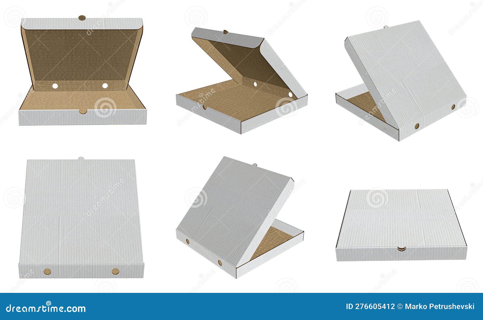 3D Rendering - High Resolution Image Six View of Pizza Box Isolated on ...