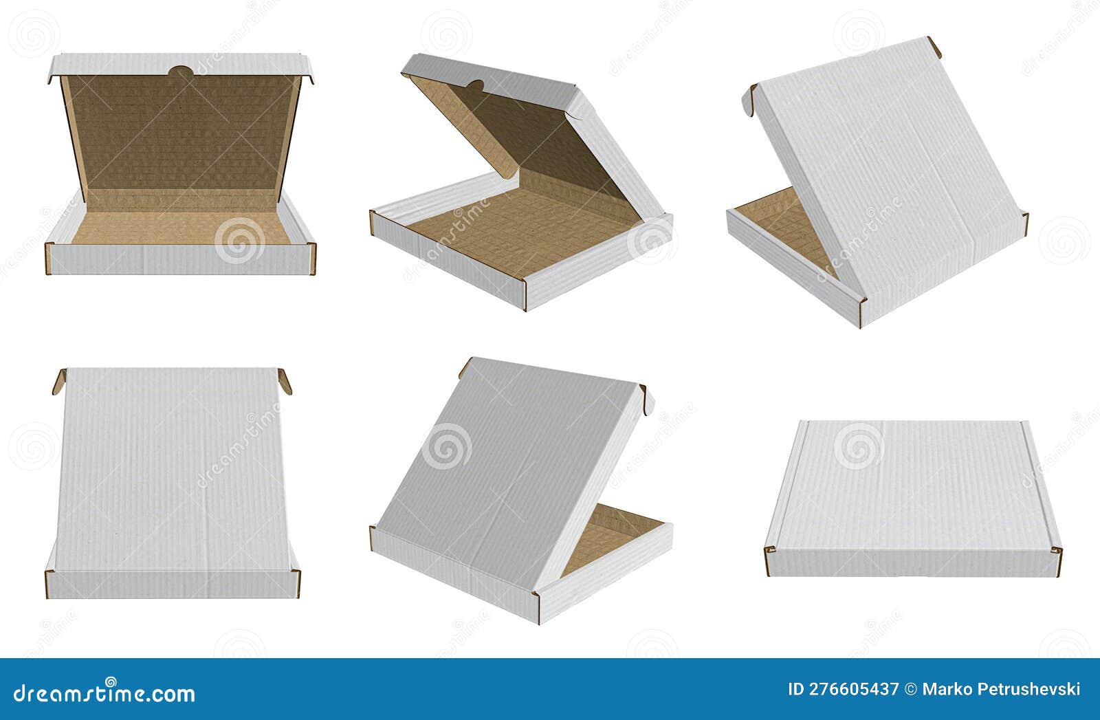 3D Rendering - High Resolution Image Six View of Pizza Box Isolated on ...