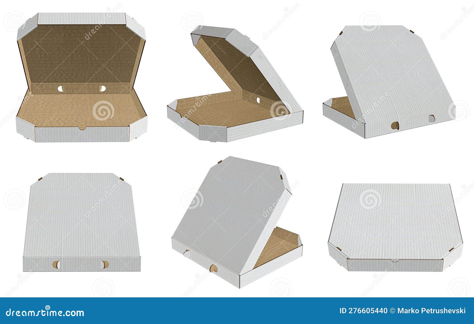 3D Rendering - High Resolution Image Six View of Pizza Box Isolated on ...