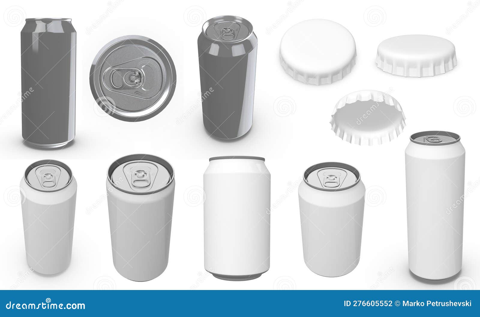 White Tin Cans. Tin Box Collection With Caps. Vector Containers ...