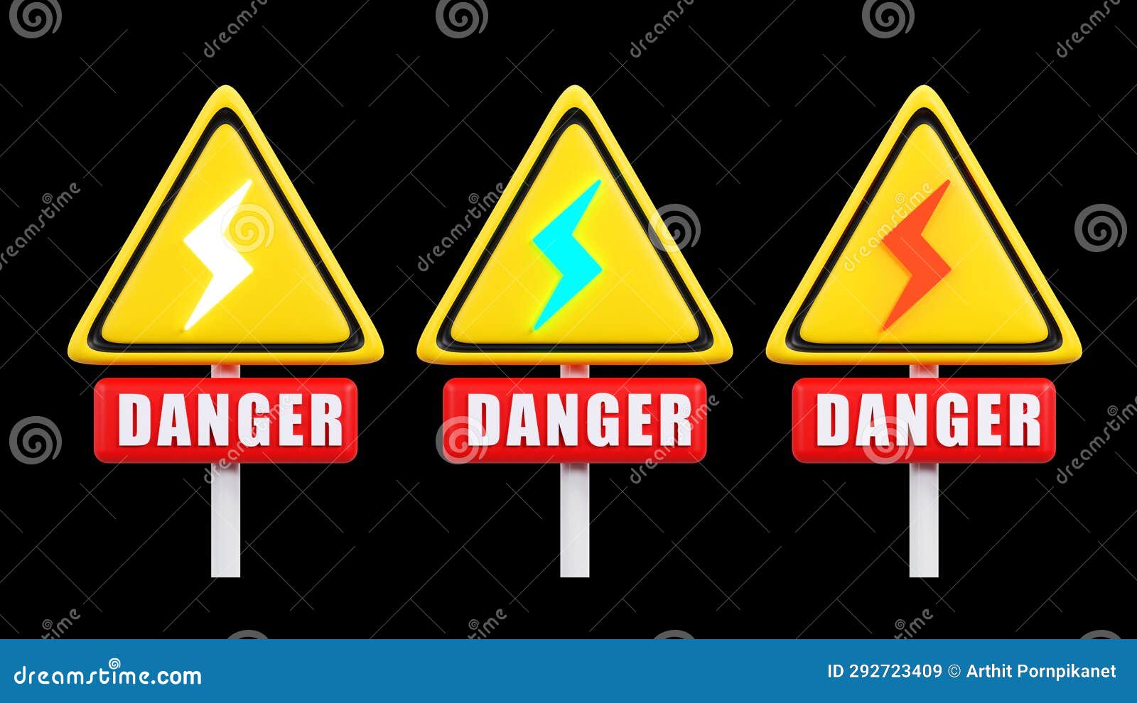 3D Rendering of High Voltage Sign in Triangle Shape, Danger Warning ...