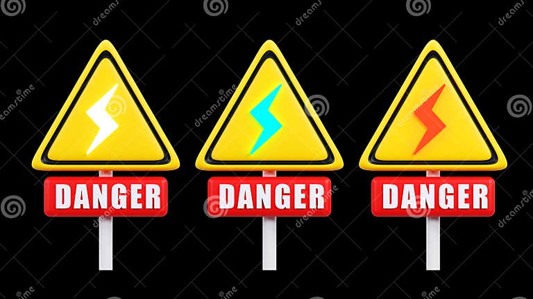 3D Rendering of High Voltage Sign in Triangle Shape, Danger Warning ...
