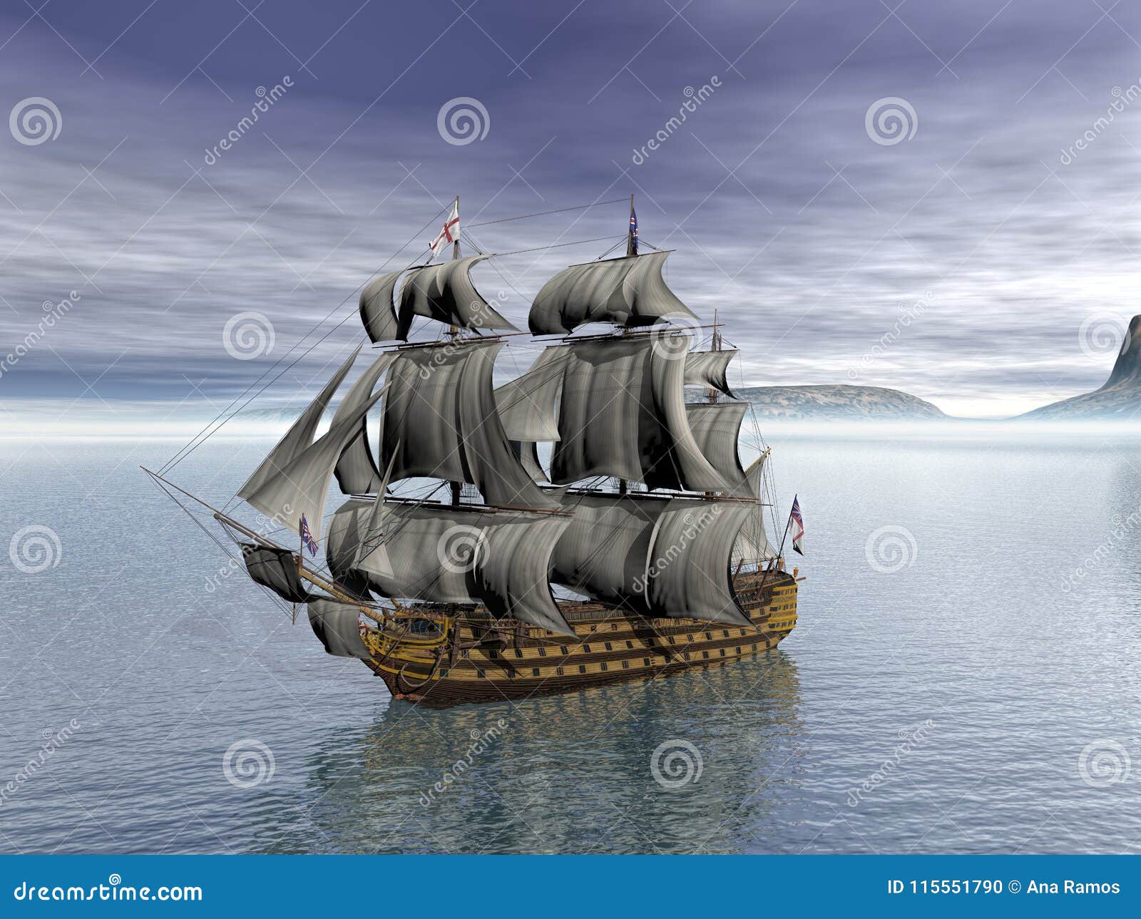 HMS Victory Ship with British Flags Stock Illustration - Illustration ...