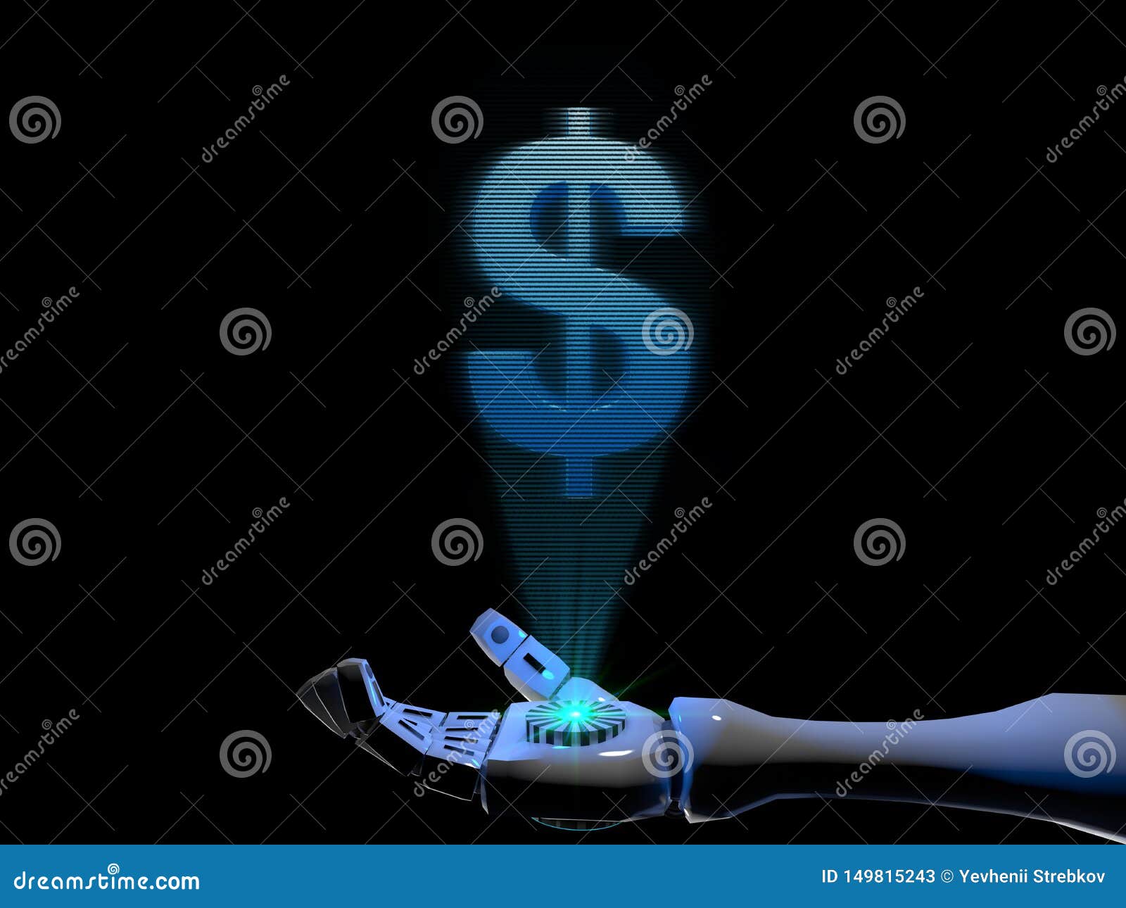 3d Rendering Hologram Dollar Sign Emanates from the Hand of a Robot ...
