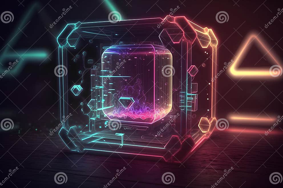 3d Rendering of a Holographic Cube with a Symbol of a Crystal Stock ...