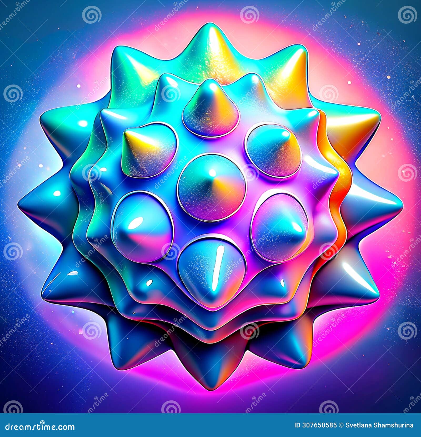 3d Rendering Holographic Geometric Sphere with Rounded Thorns. Plastic ...
