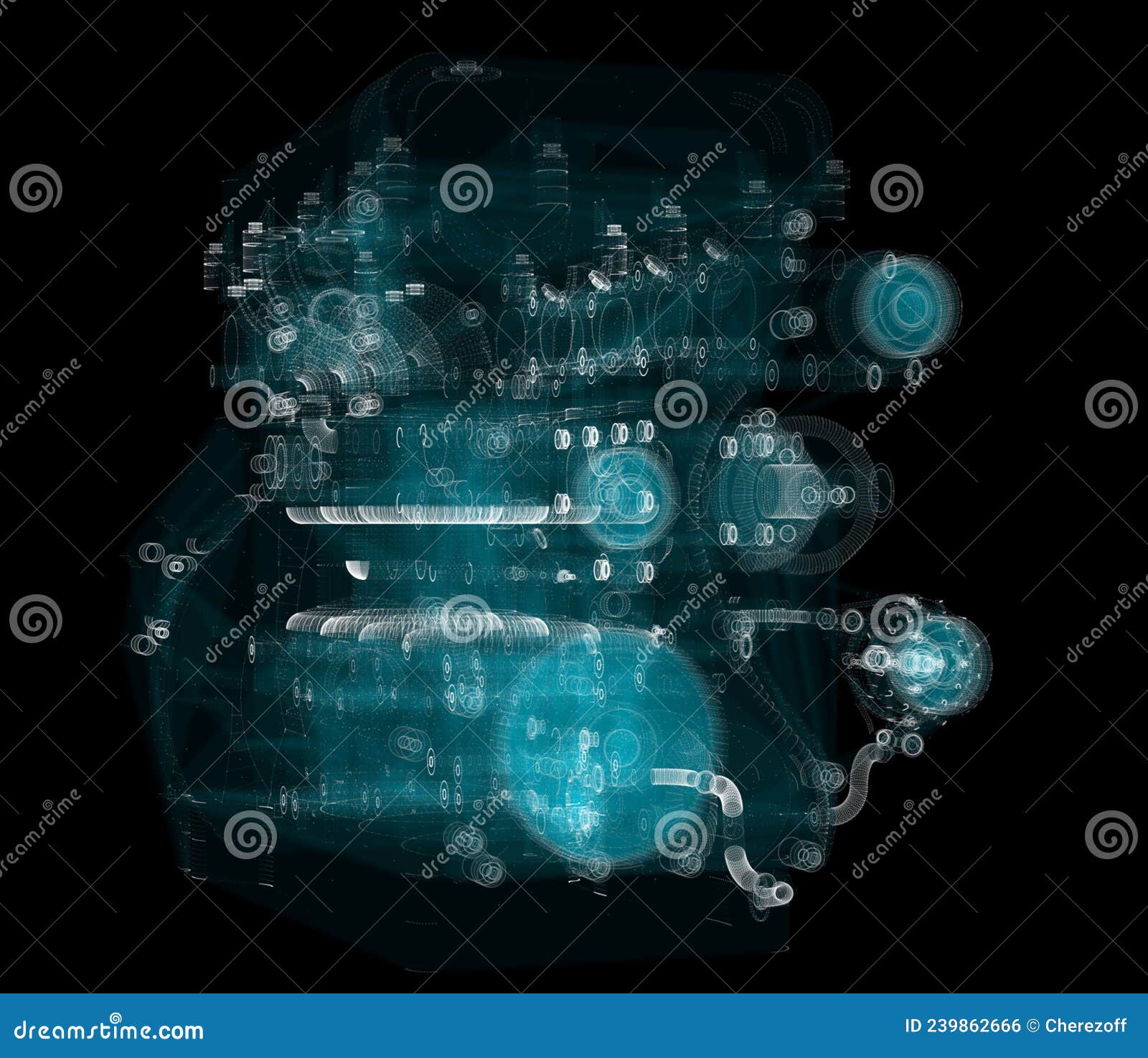 3D Rendering, Holographic Particle Engine Stock Illustration ...