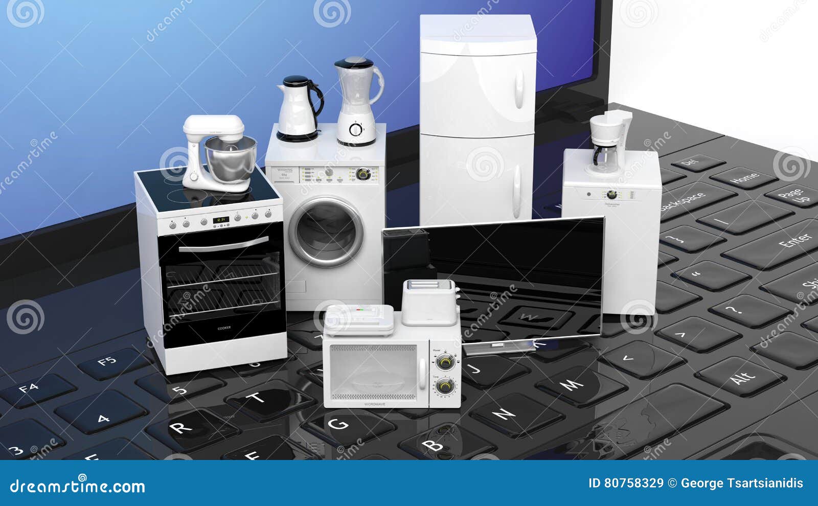3d Rendering Home Appliances on a Computer Stock Illustration ...