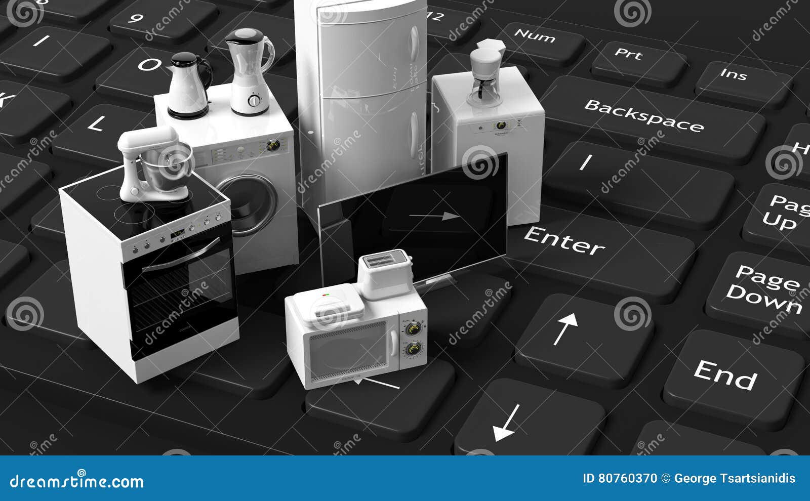 3d Rendering Home Appliances on a Keyboard Stock Illustration ...