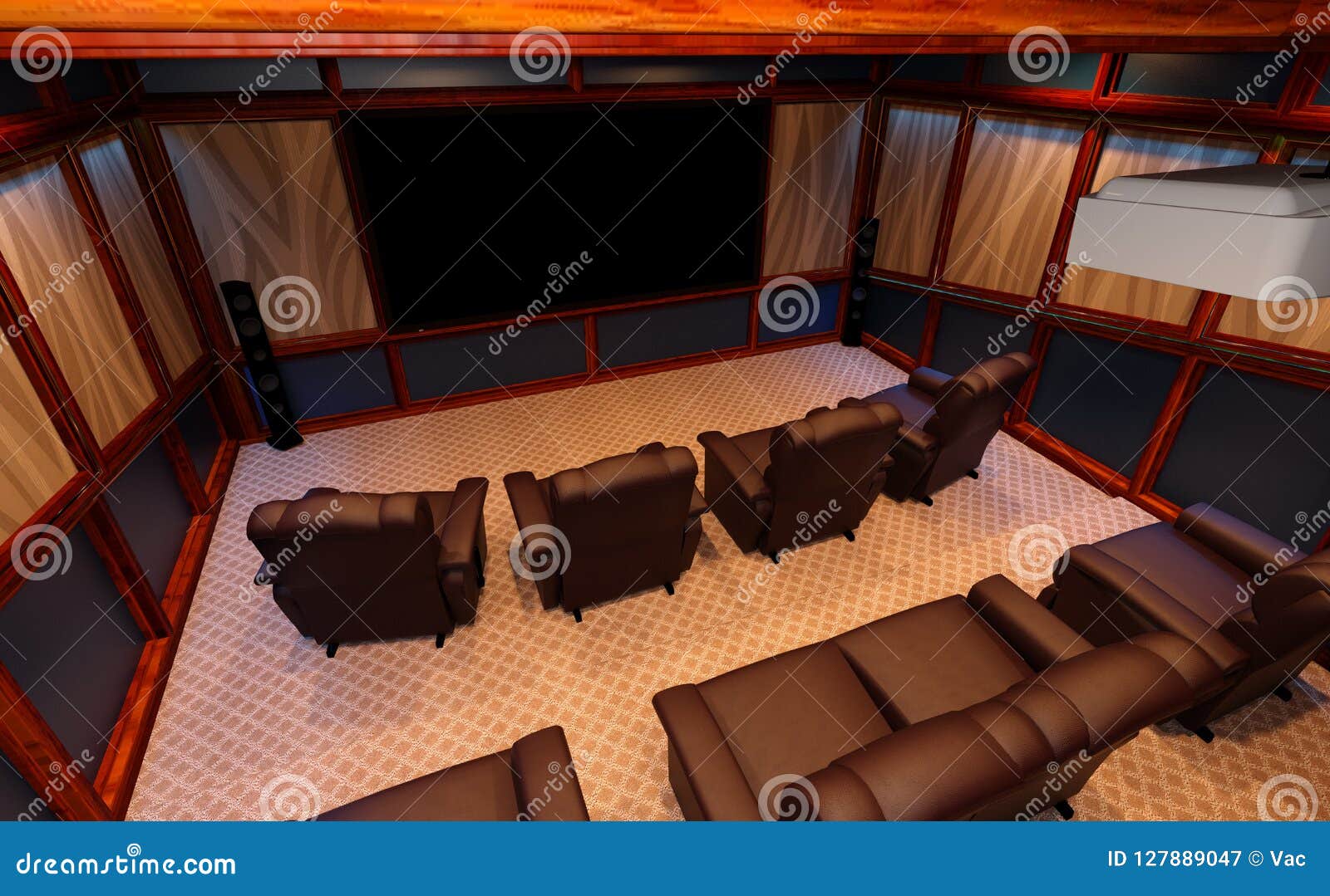 3D Rendering Home Theater stock illustration. Illustration of film ...