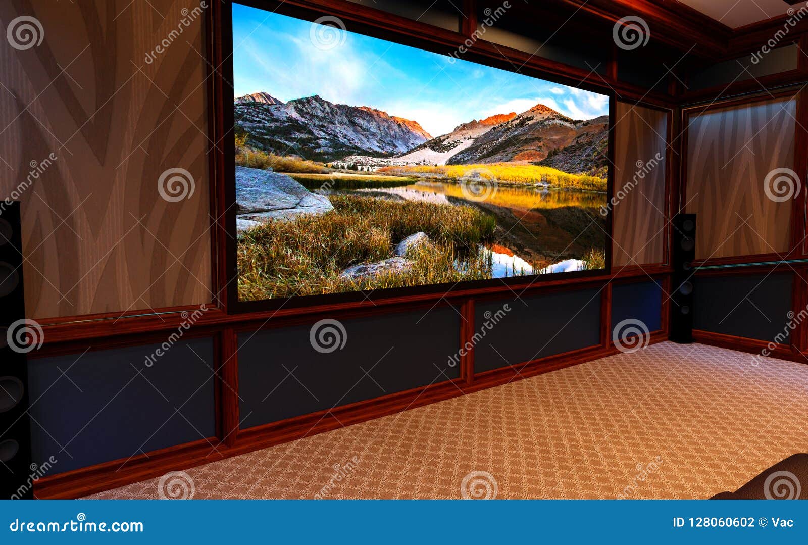 3D Rendering Home Theater stock photo. Image of architecture - 128060602
