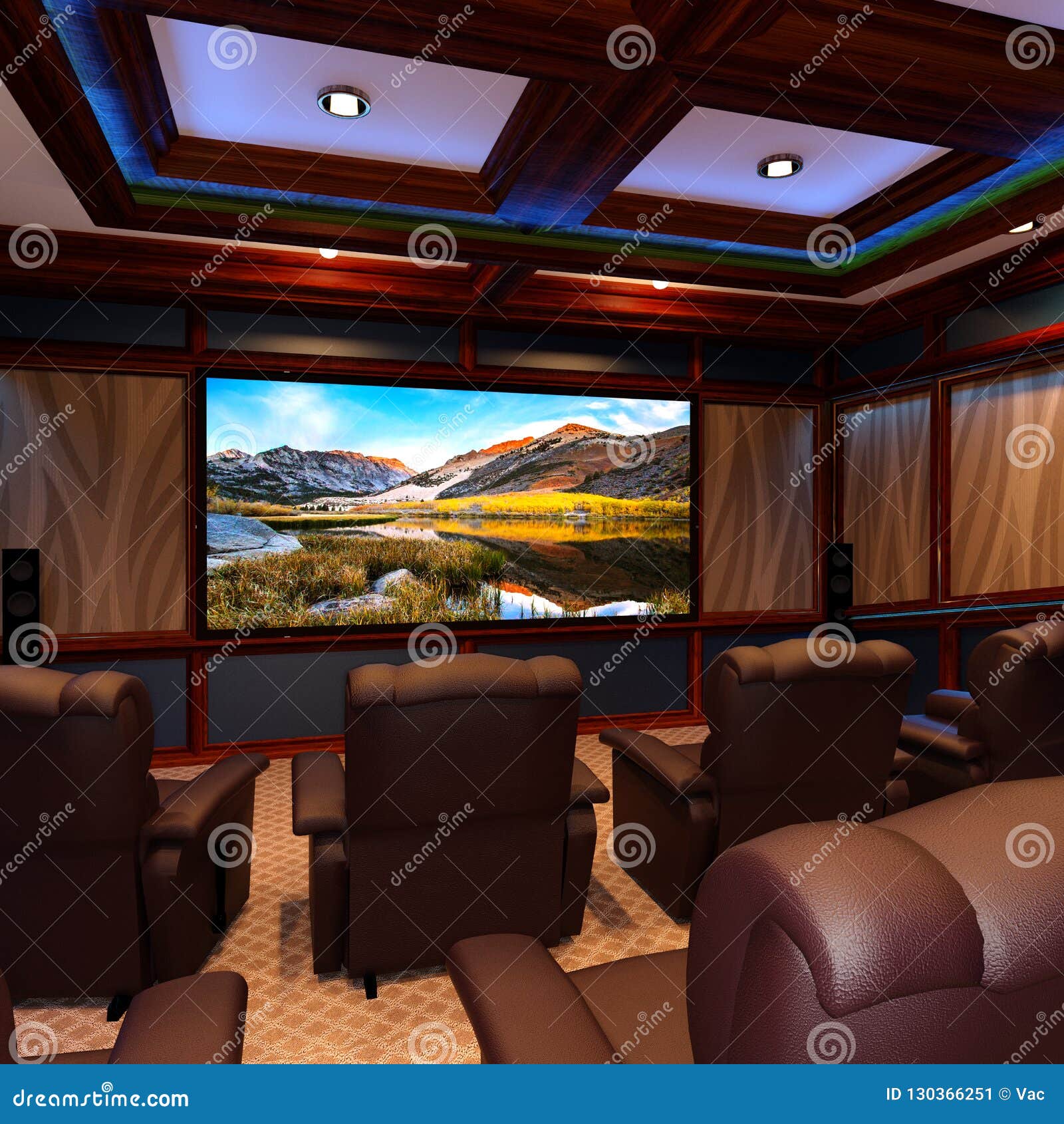 3D Rendering Home Theater stock image. Image of movie - 130366251