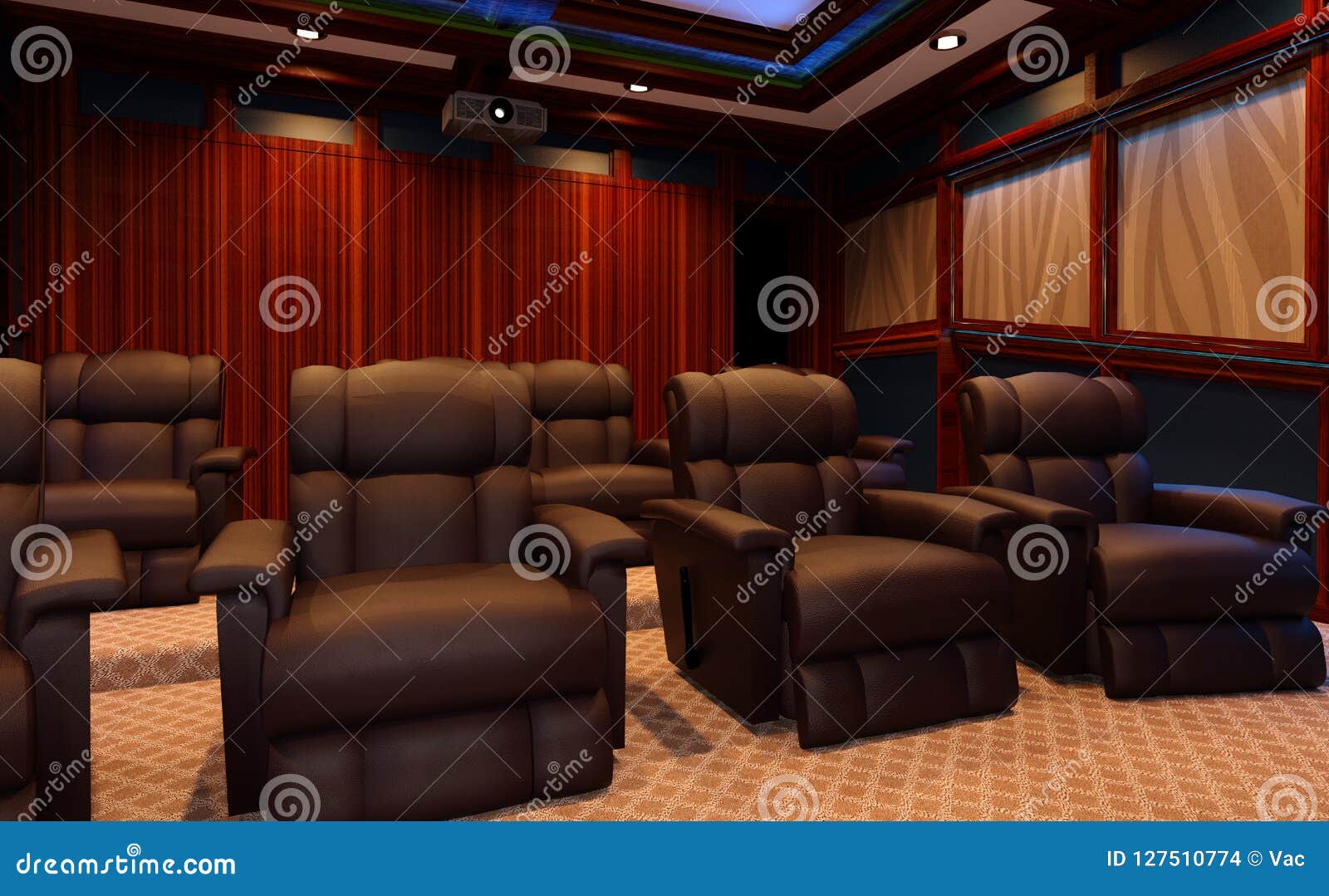 3D Rendering Home Theater stock photo. Image of chair - 127510774