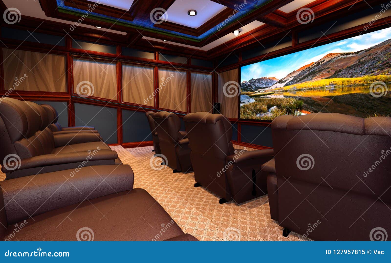 3D Rendering Home Theater stock image. Image of theater - 127957815
