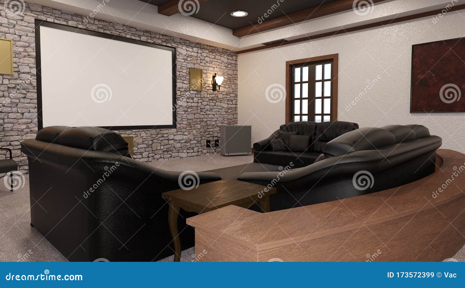 3D Rendering Home Theater stock illustration. Illustration of furniture ...
