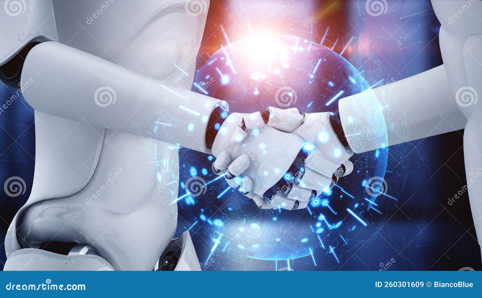3D Rendering Hominoid Robot Handshake To Collaborate Future Technology Stock Image - Image of ...