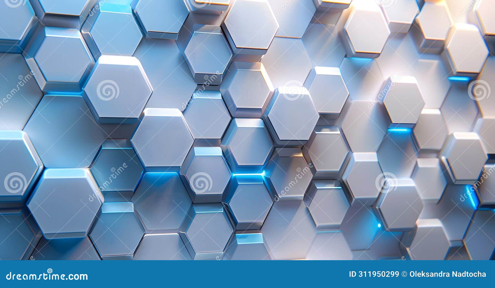 3D Rendering of a Honeycomb Pattern with Electric Blue Lights Stock ...